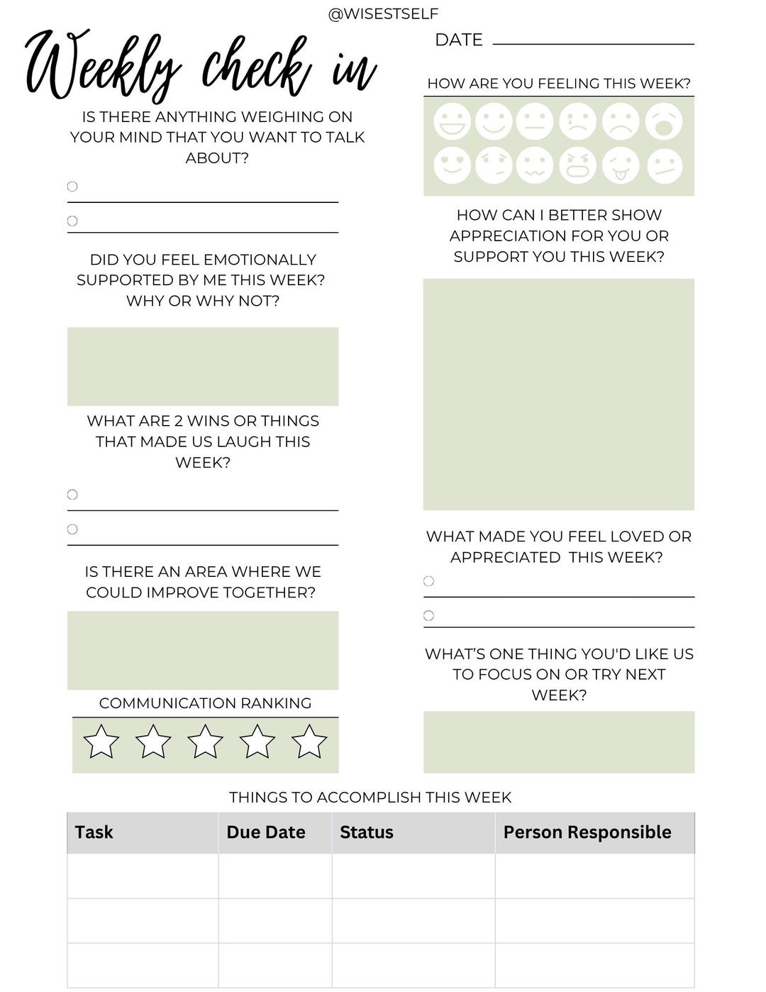 Weekly Couples Check-in Worksheet - Etsy