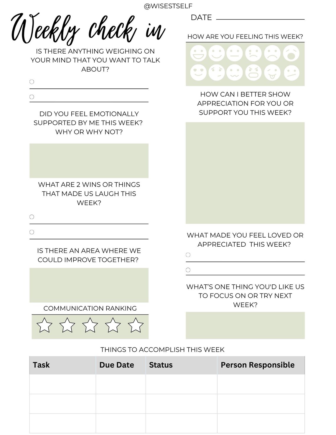 Weekly Couples Check-in Worksheet - Etsy
