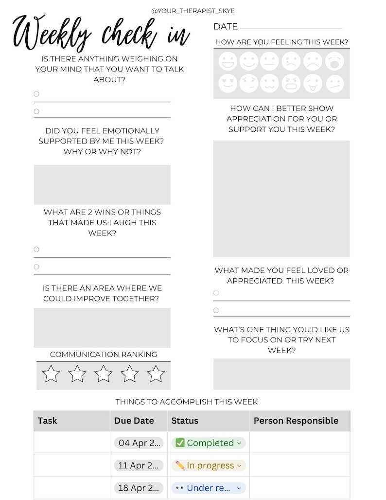 Weekly Couples Check-in Worksheet - Etsy