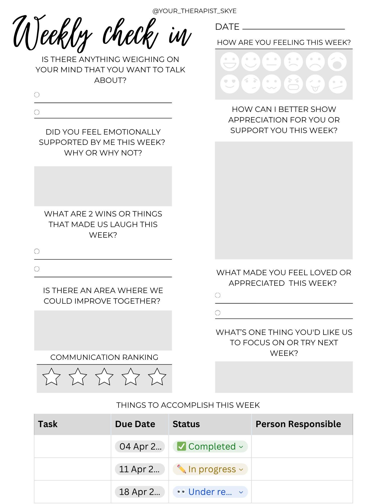 Weekly Couples Check-in Worksheet - Etsy