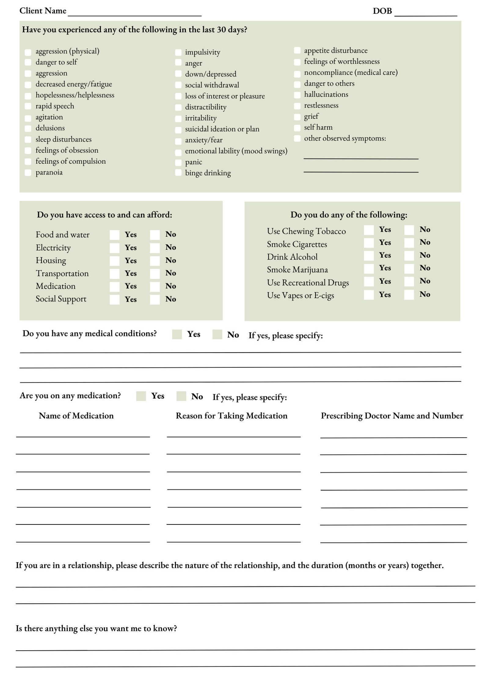 Counseling/behavioral Health Intake Form - Etsy