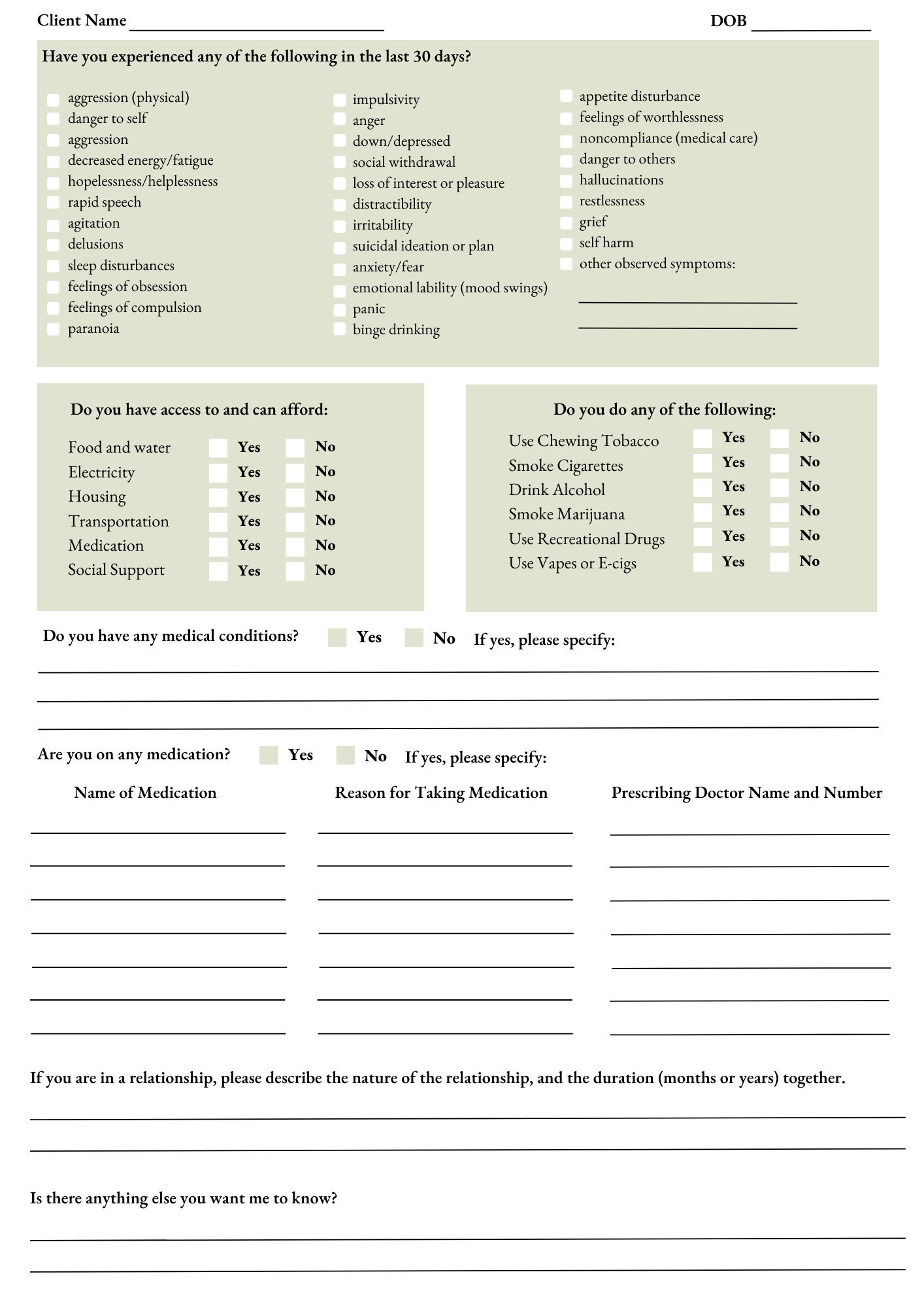 Counseling/behavioral Health Intake Form - Etsy