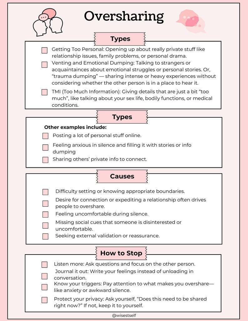 Oversharing Worksheet - Etsy