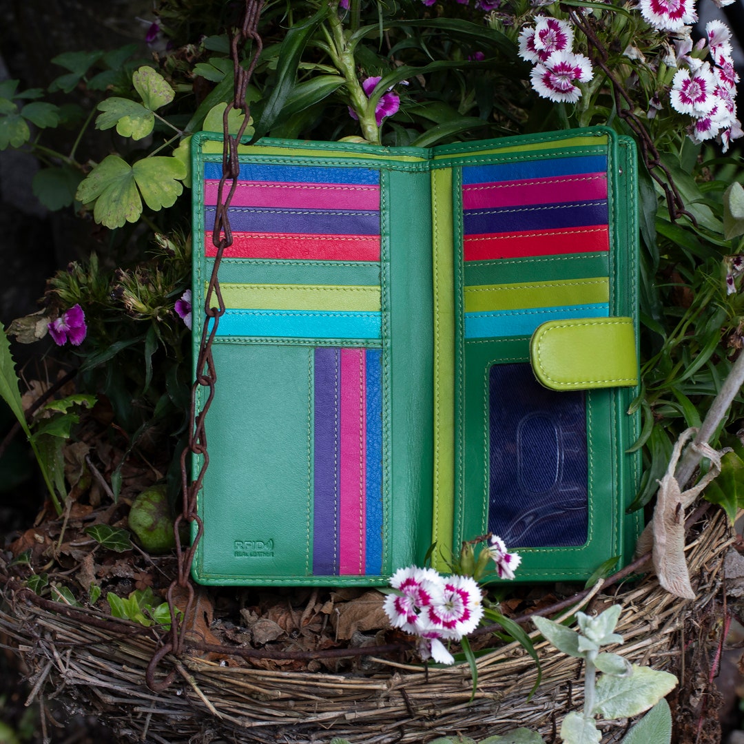 Handmade Green Leather Wallet – RFID, Multi-colour Interior - Etsy