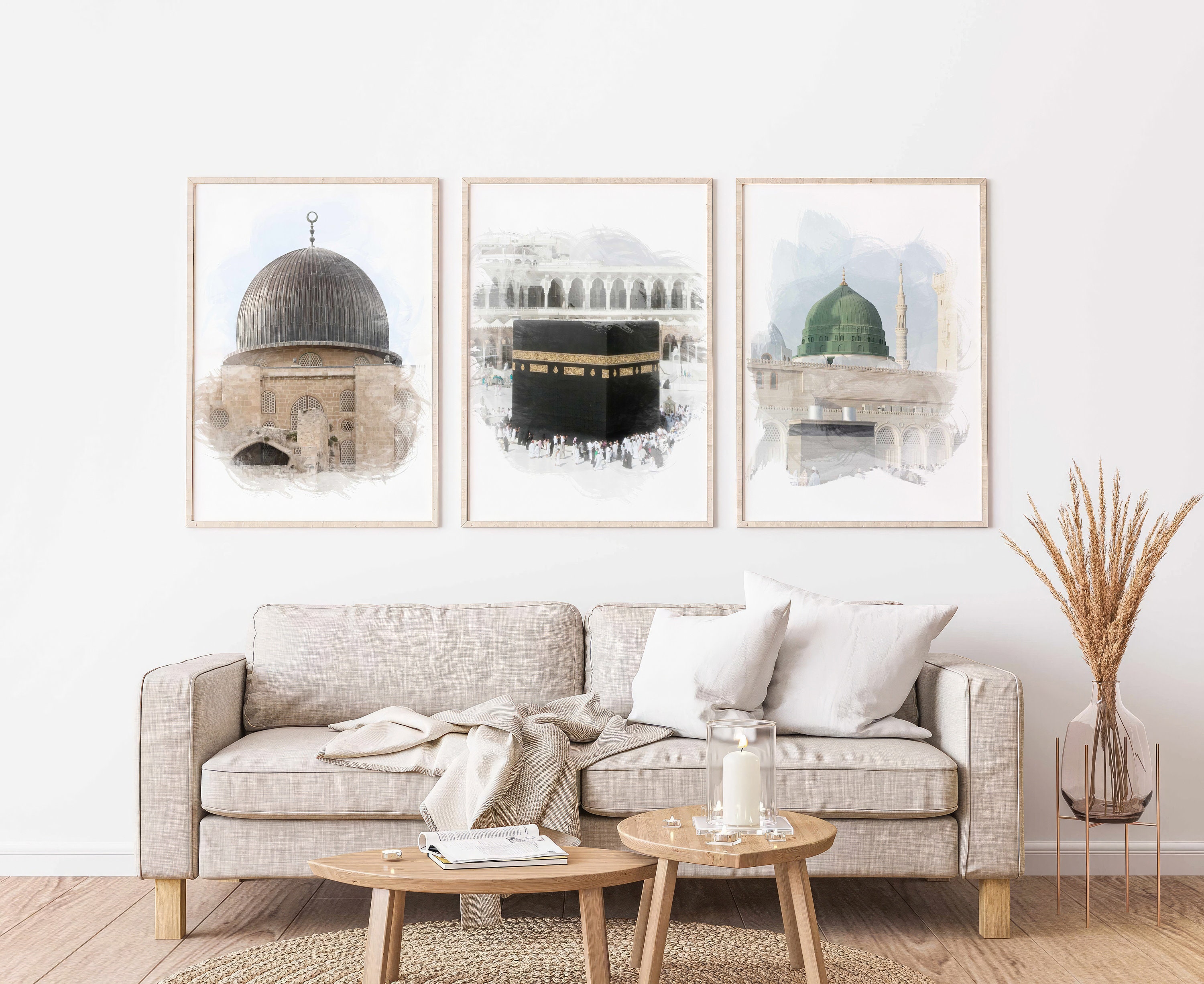 Islamic Wall Art Set Holy Kaaba Aqsa Nabawi Wall Art Abstract Islamic ...