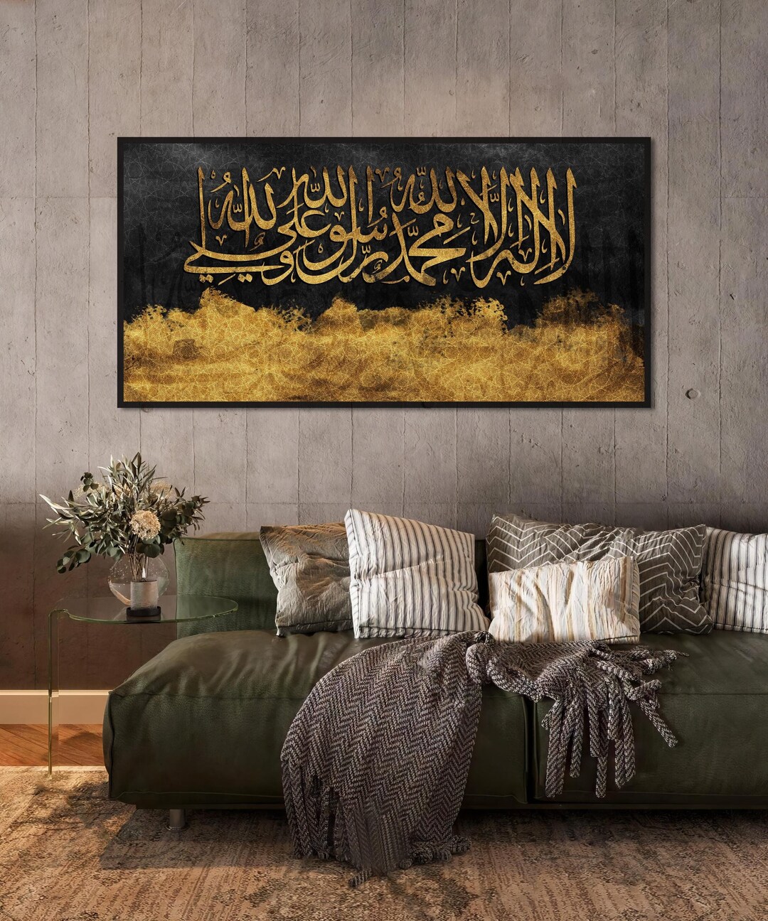 Kalima Shahada Arabic Calligraphy Art - Black Gold Islamic Wall Decor ...