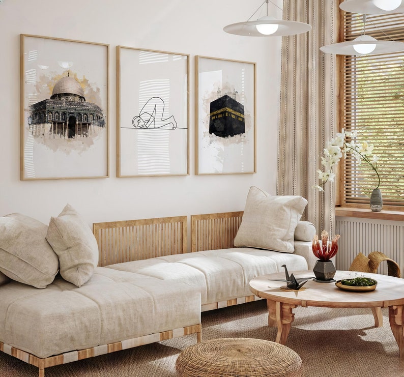 Islamic Wall Art Set Holy Places Wall Art Abstract Islamic Quotes Art ...