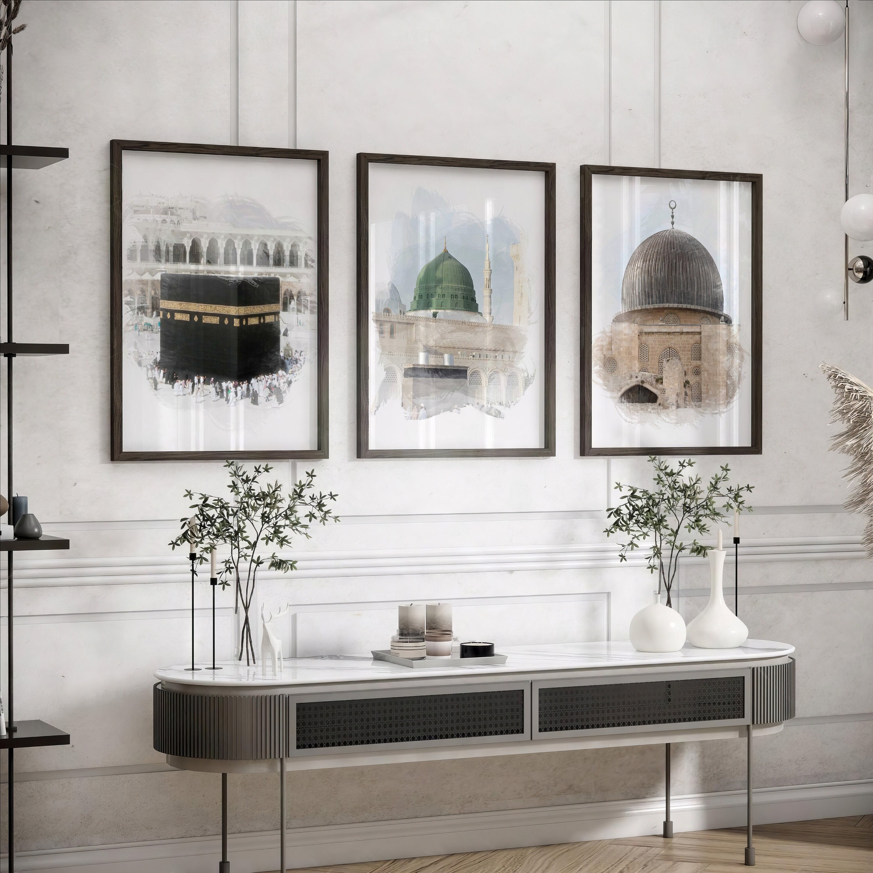Islamic Wall Art Set Holy Kaaba Aqsa Nabawi Wall Art Abstract Islamic ...