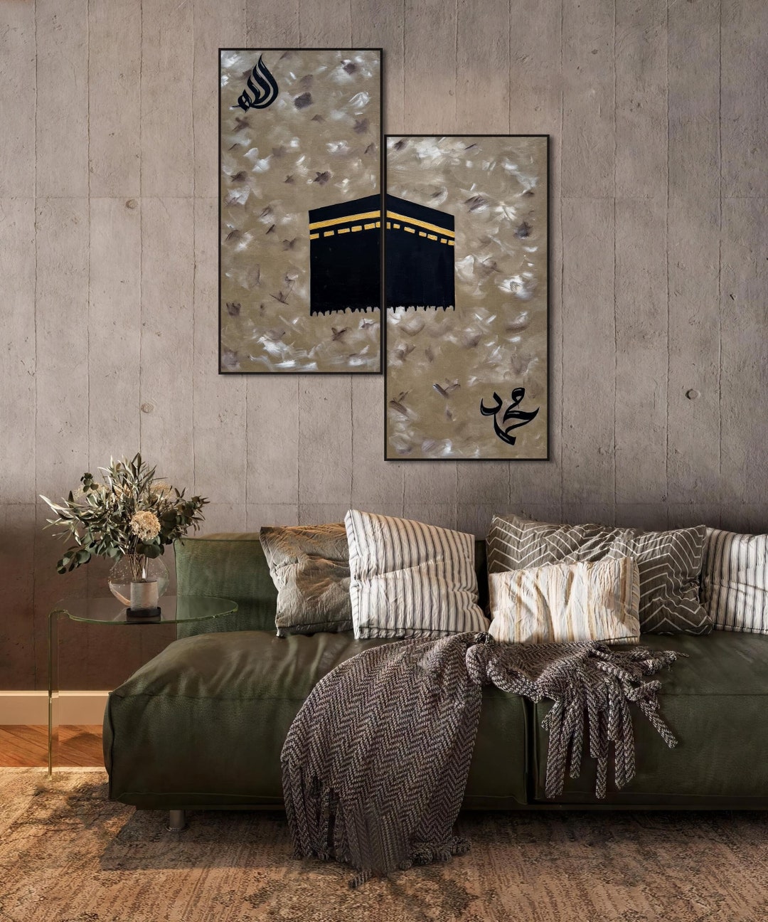 Allah Muhammad Kaaba Arabic Calligraphy Art | Black & Gray Islamic Wall ...