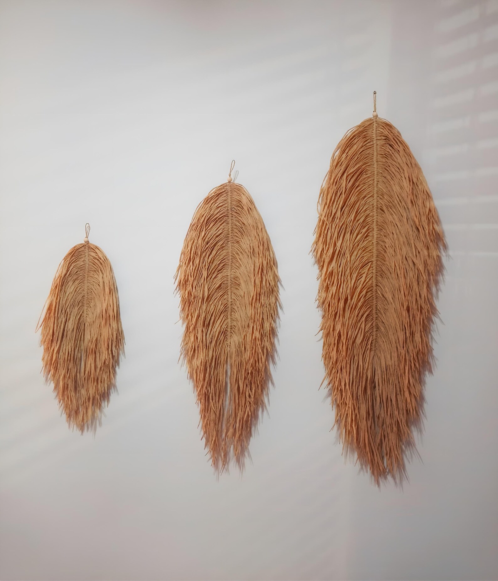 Handmade Raffia Wall Decor, 3 Pieces, Leaf Raffia Wall Decor, Bohemian ...