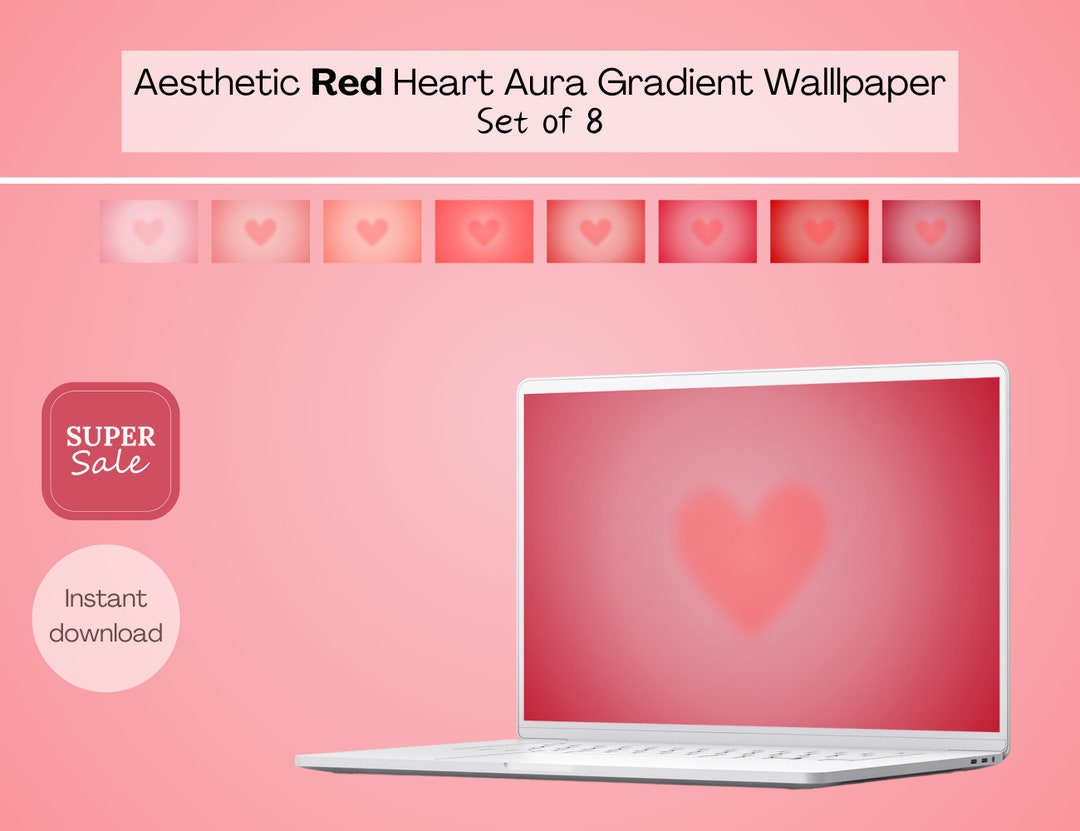 Red Heart Aura Gradient Wallpaper Bundle, Digital Download, Aesthetic ...