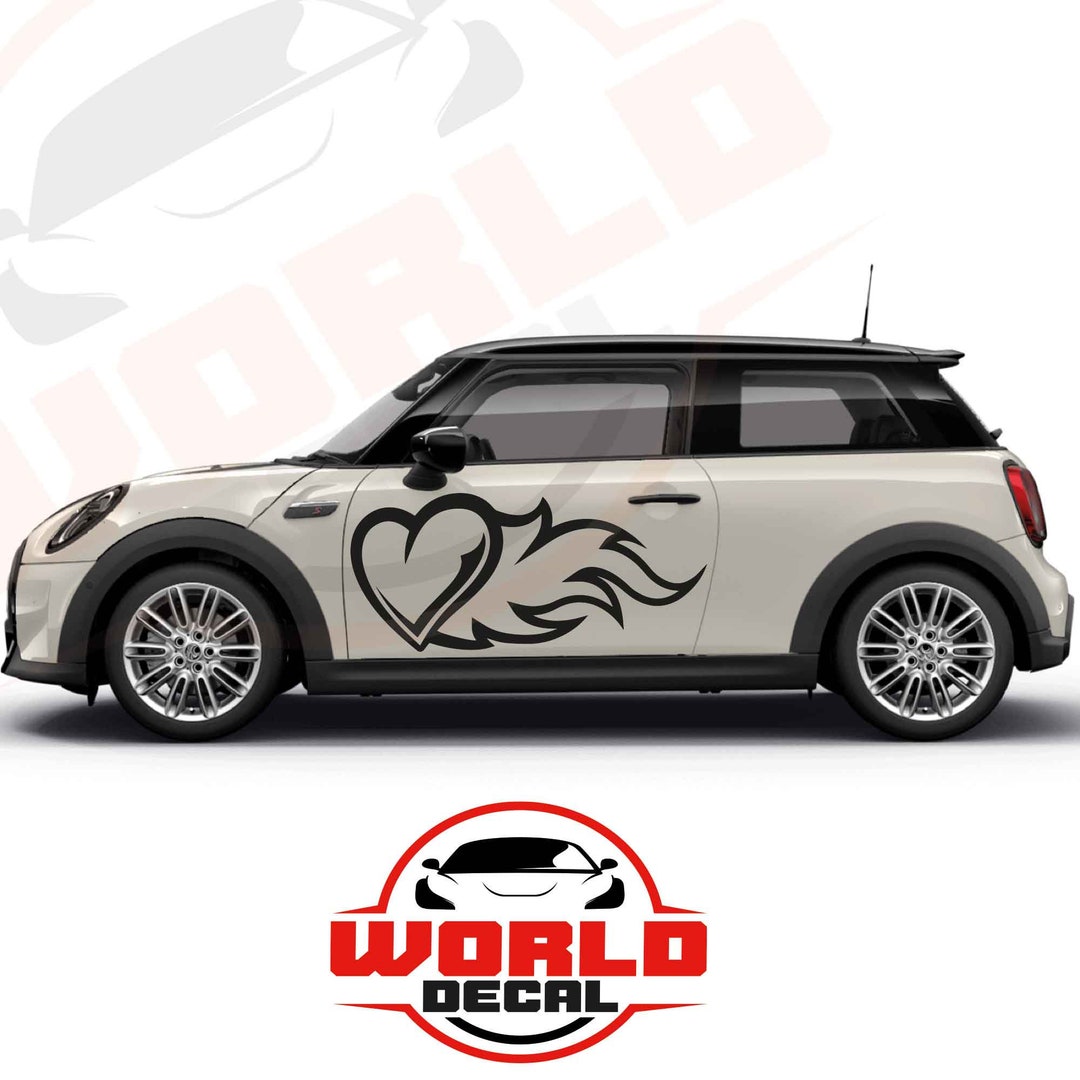 Flaming Heart Decal Mini Cooper Side Door Decal Heart Decal Includes ...