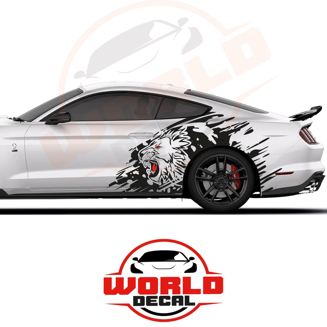 Lion Head Car Decal, Aggressive Shredded Animal Side Body Vinyl Graphic ...