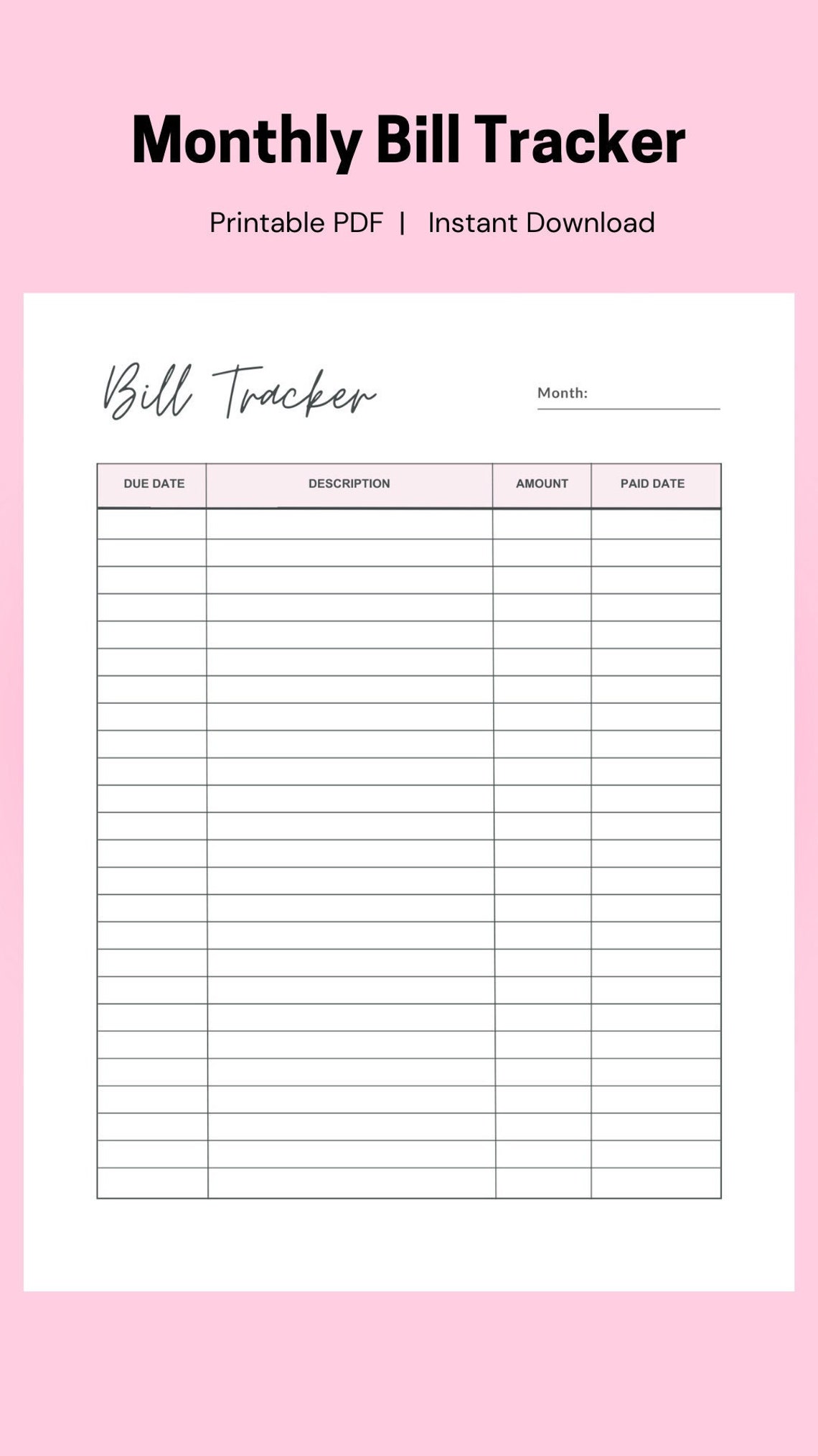 Monthly Bill Tracker Printable - Etsy