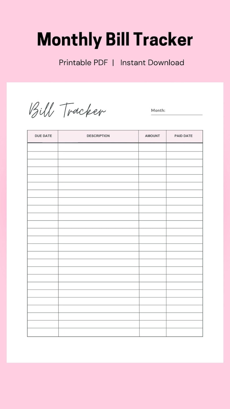 Monthly Bill Tracker Printable - Etsy