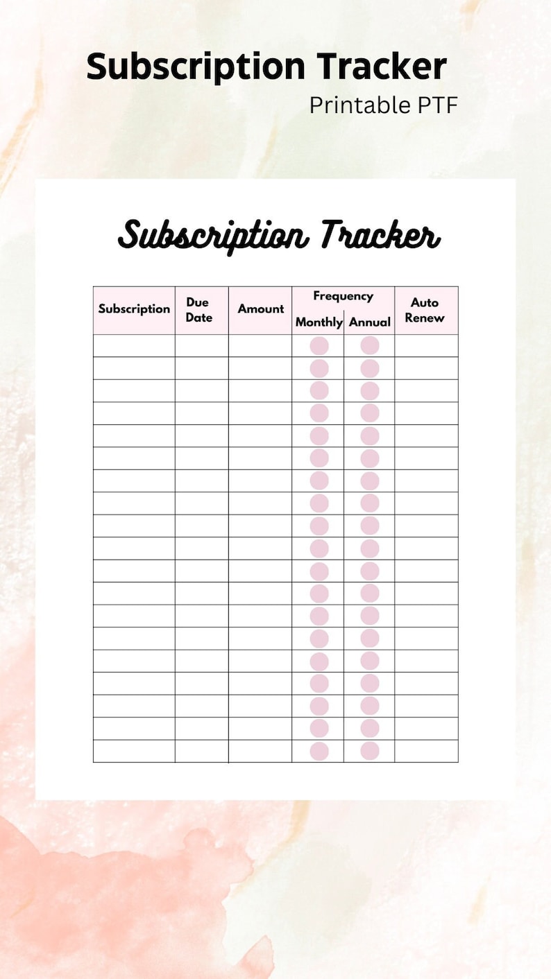 Printable Subscription Tracker - Etsy