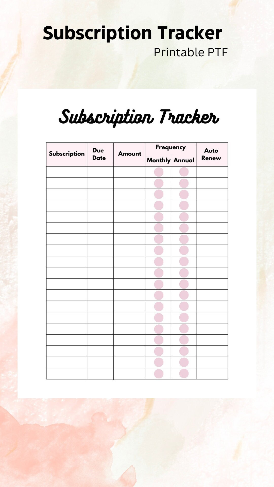 Printable Subscription Tracker - Etsy