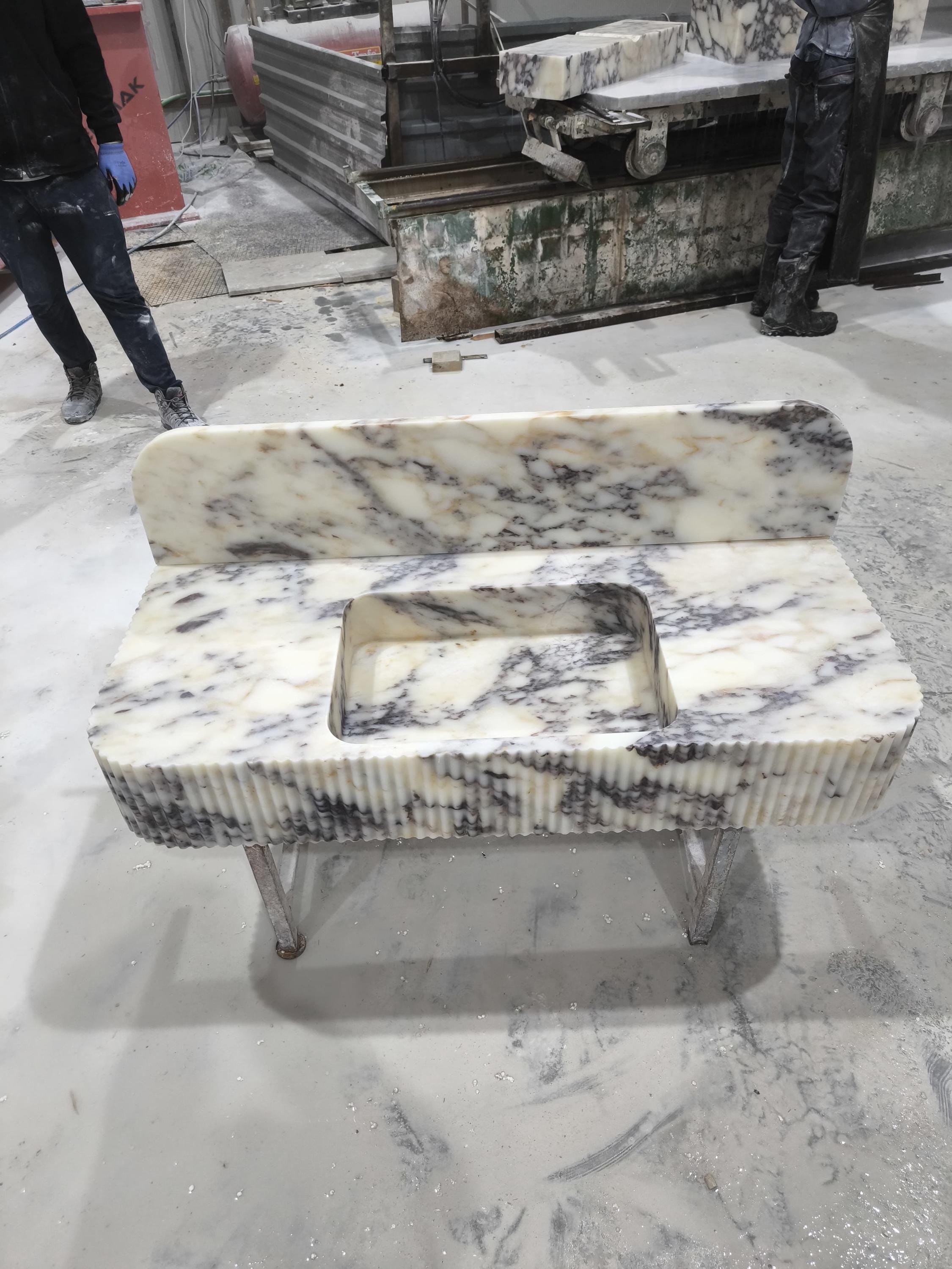 Calacatta Viola Marble Vanity Sink Fluted Integrated Basin With ...