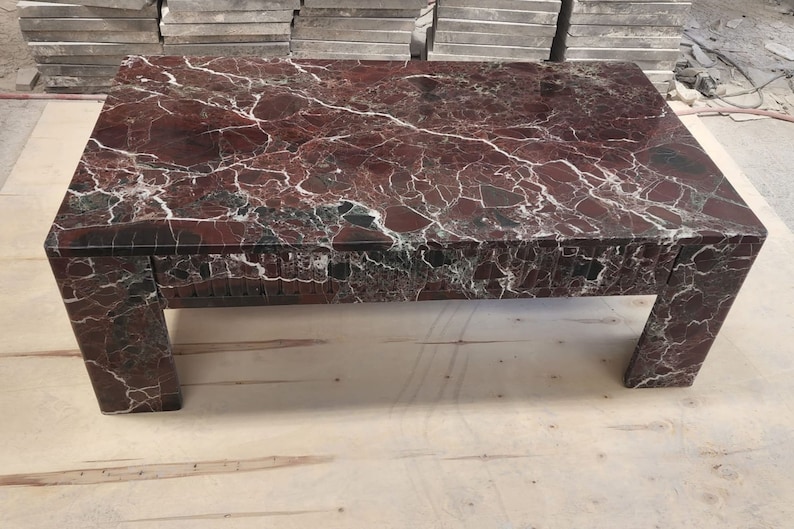 Rossa Levanto Marble Coffee Table: Handmade Stone Center Table - Etsy