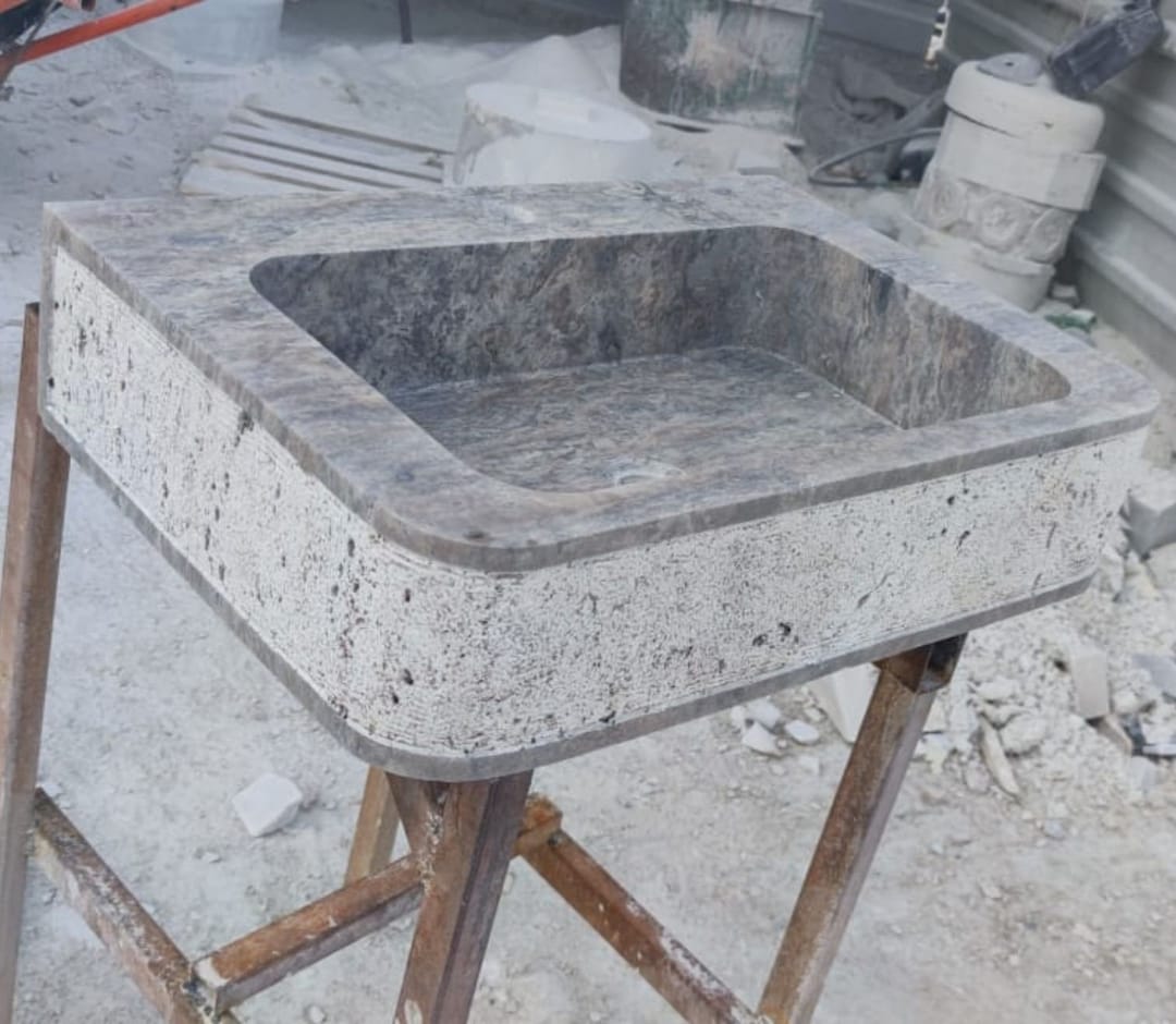 Travertine Blasted Marble Sink, Natural Stone Sink, Round Corner Sink ...