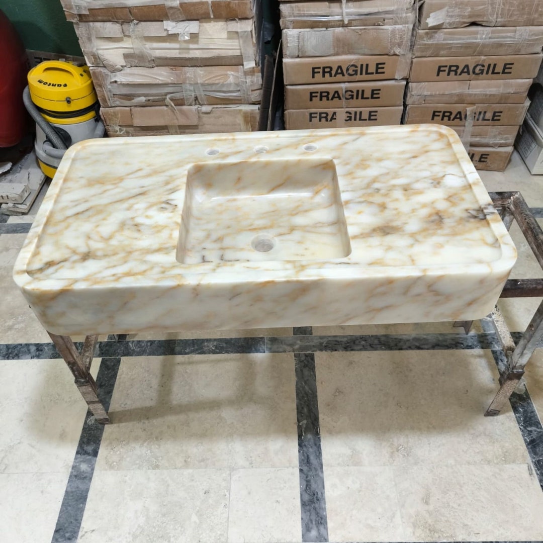 Gold Marble Sink, Bathroom Vanity Sink, Custom Marble Sink, Handmade ...