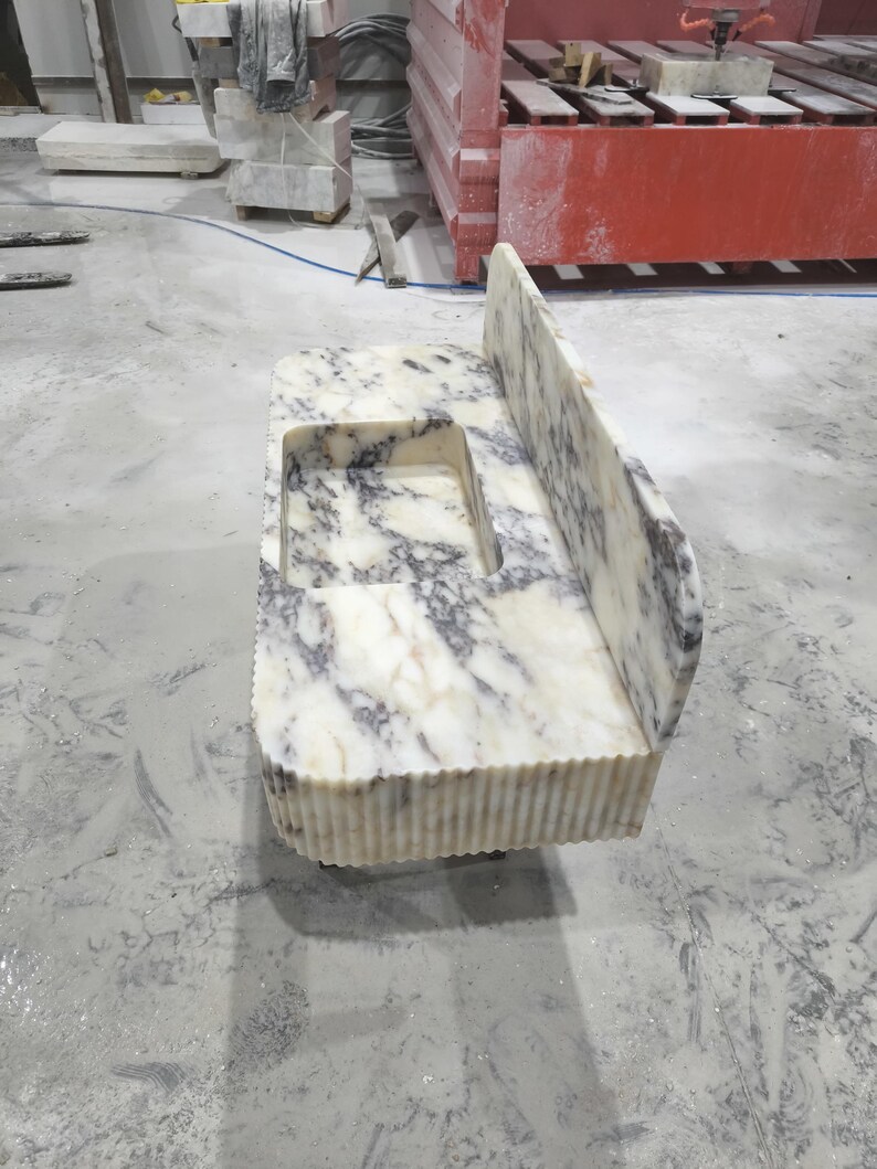 Calacatta Viola Marble Vanity Sink Fluted Integrated Basin With ...