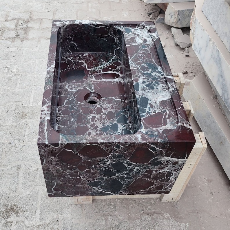Rosso Levanto Marble Sink, Hand Carved Marble Sink, Wall Mounted Sink ...