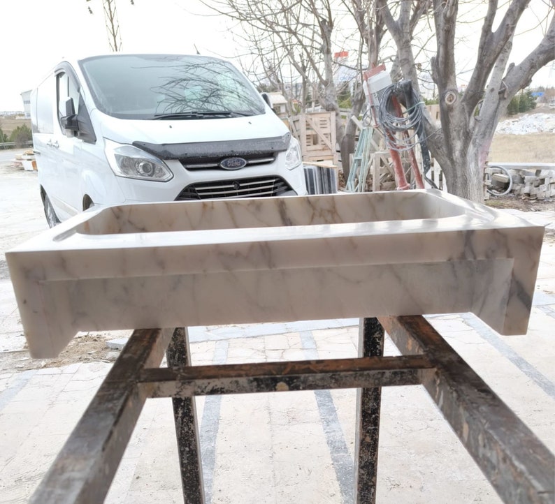 Calacatta Gold Marble Sink, Wall Mounted Sink, Marble Bathroom Sink ...