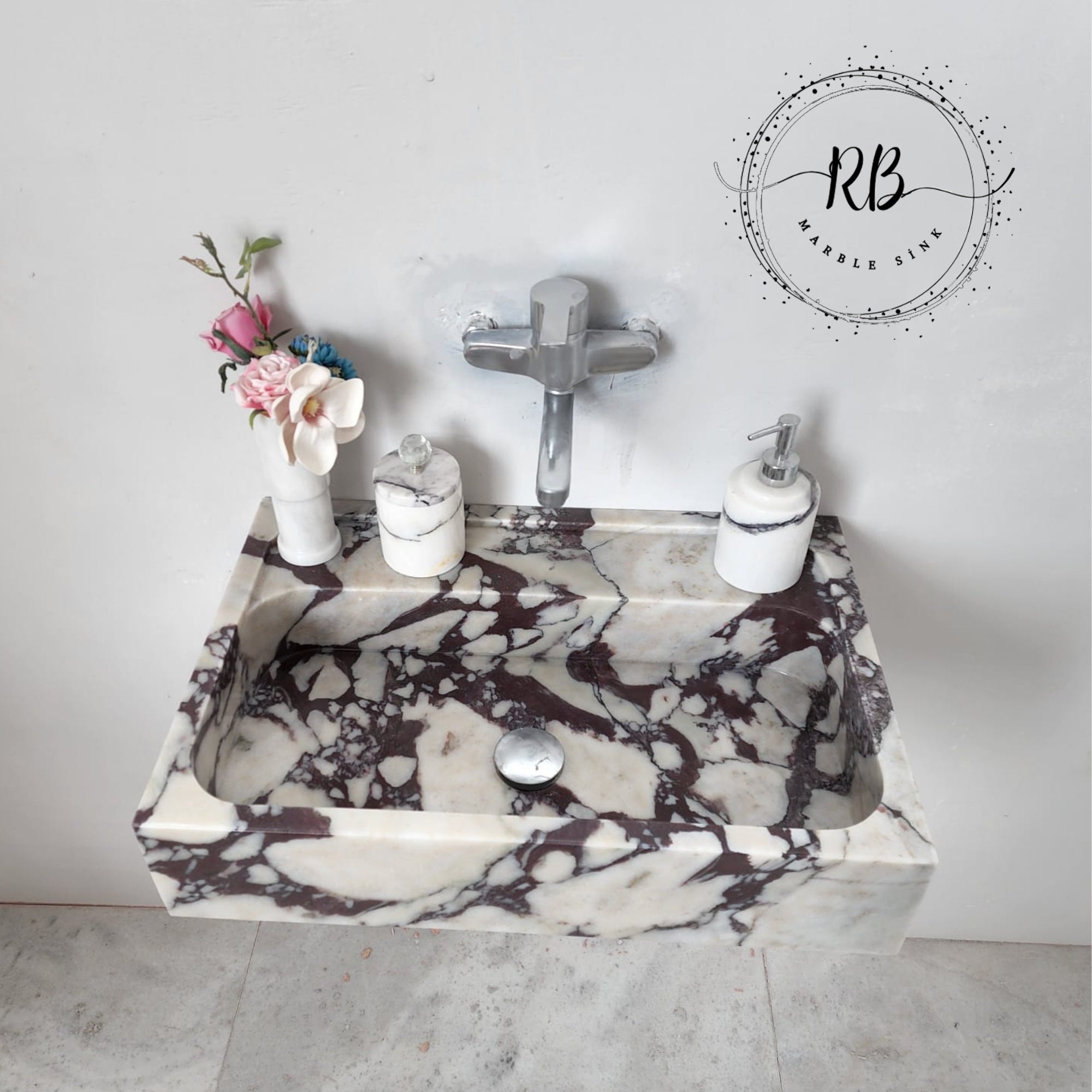Calacatta Red Violet Marble Sink, Stone Sink for Bathroom, Custom Order ...