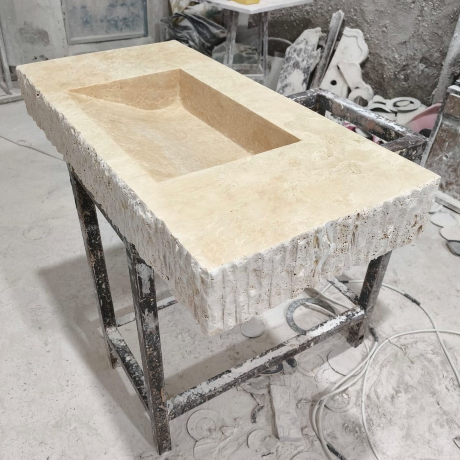 Rustic Travertine Split Face Marble Sink: Wall Mounted Vanity - Etsy