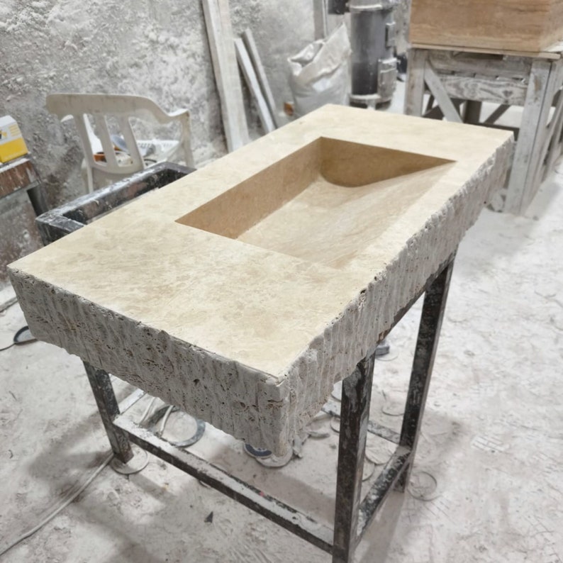 Travertine Split Face Marble Sink, Rustic Design, Wall Mounted Sink ...