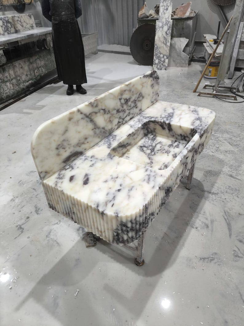 Calacatta Viola Marble Vanity Sink Fluted Integrated Basin With ...