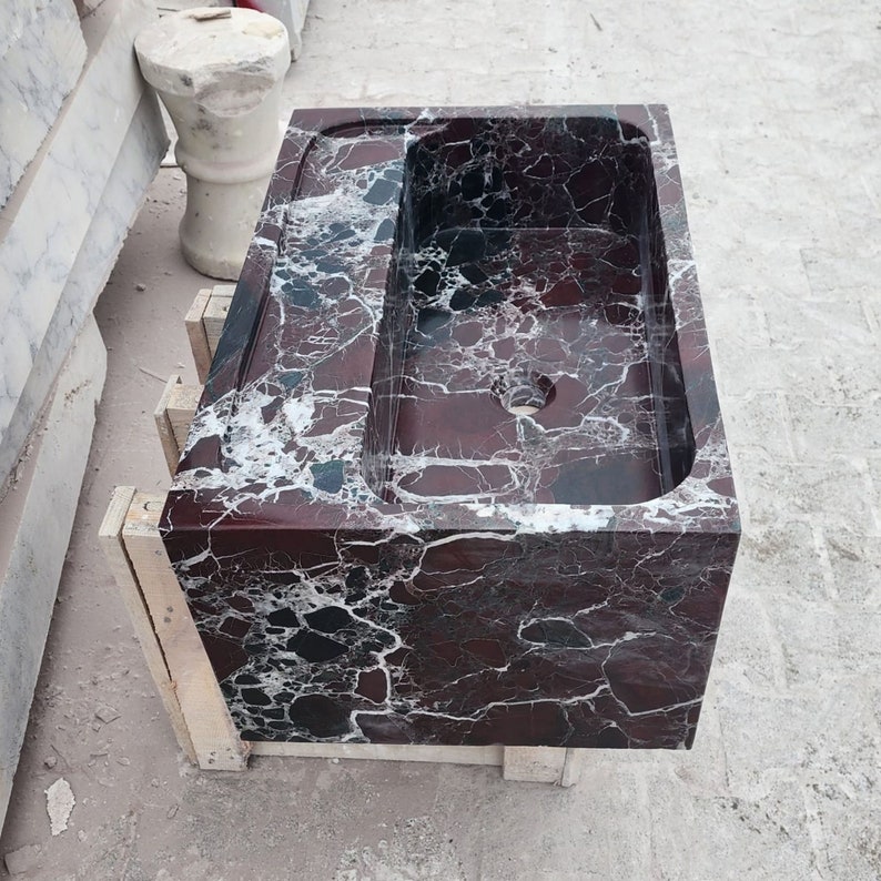 Rosso Levanto Marble Sink, Hand Carved Marble Sink, Wall Mounted Sink ...