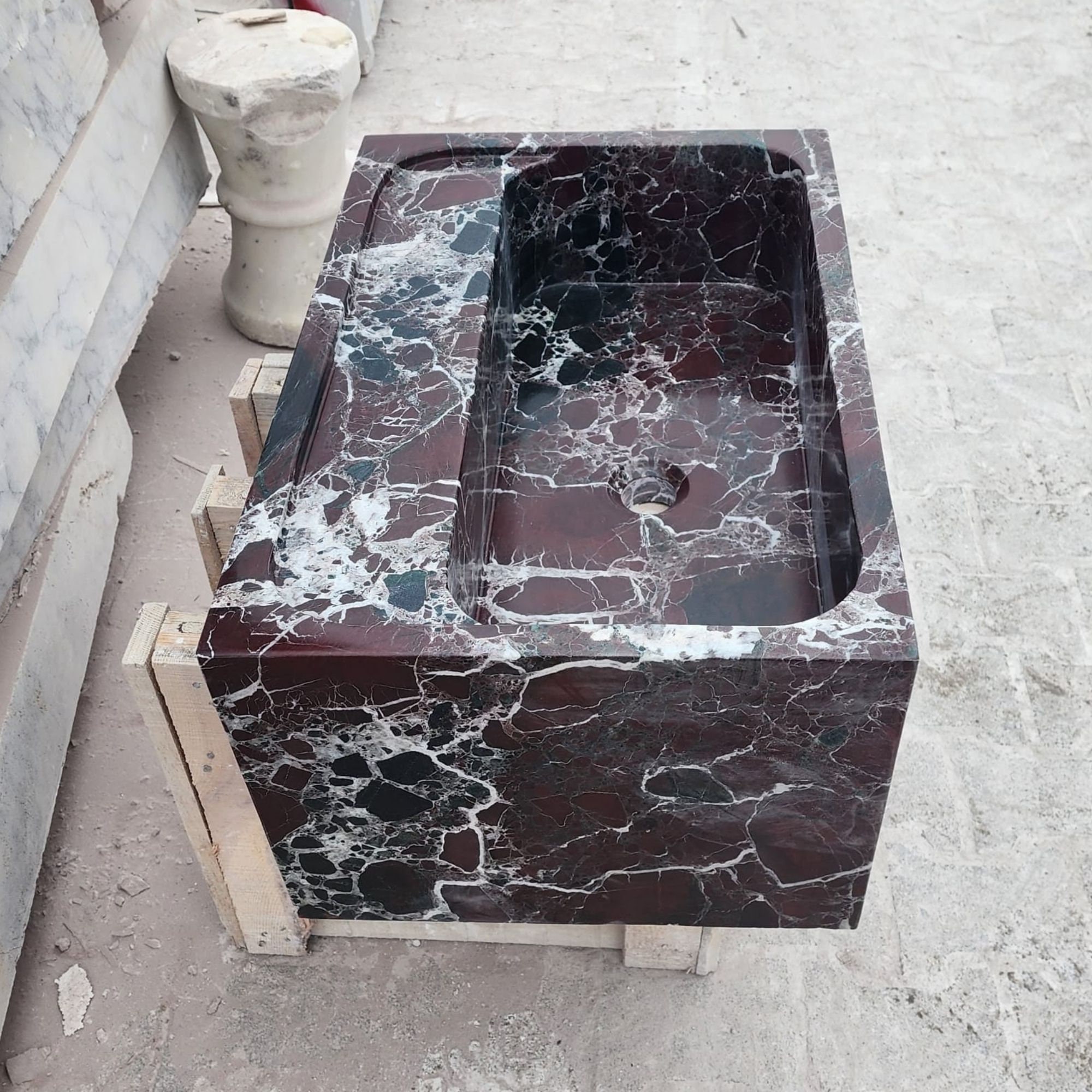 Rosso Levanto Marble Sink, Hand Carved Marble Sink, Wall Mounted Sink ...