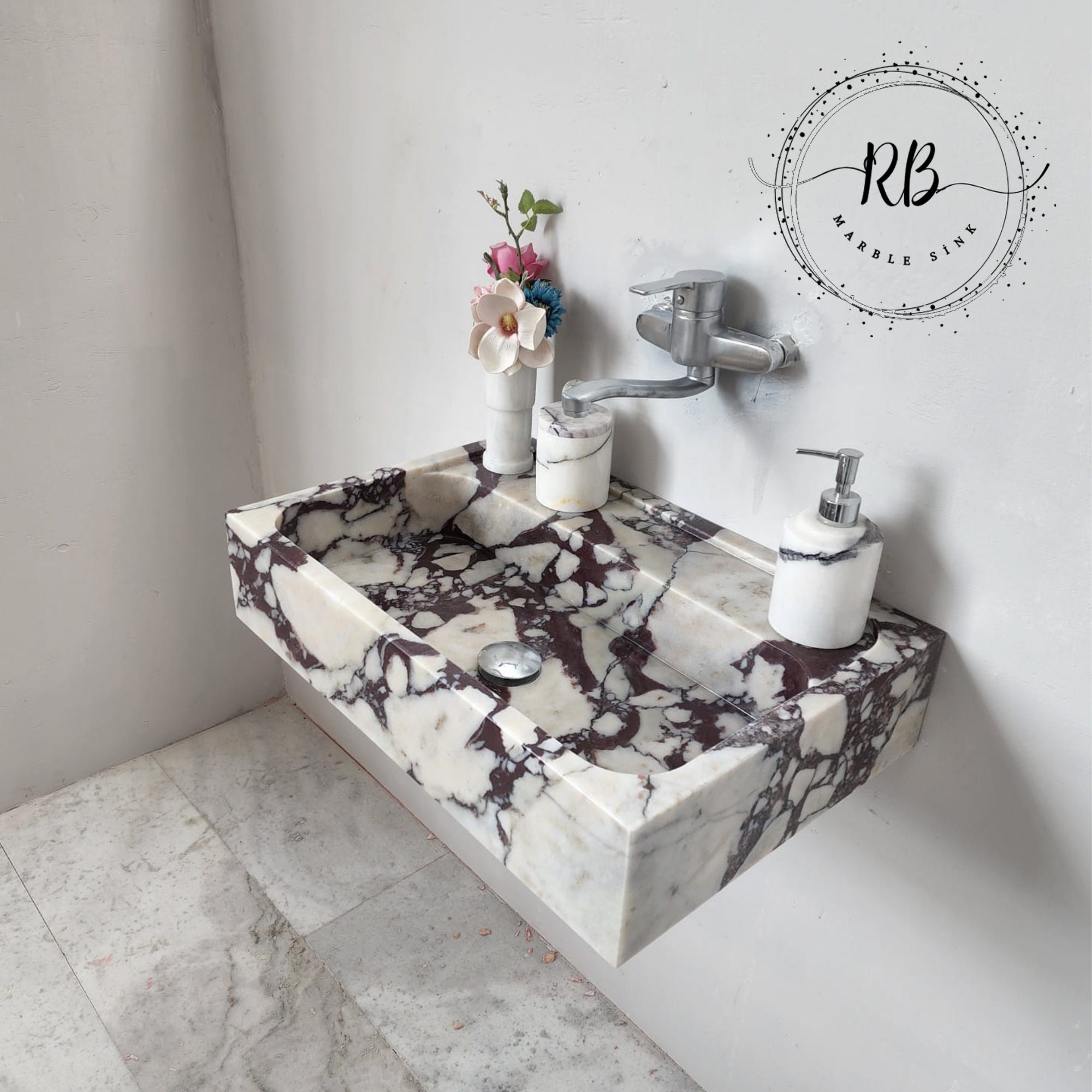 Calacatta Red Violet Marble Sink, Stone Sink for Bathroom, Custom Order ...