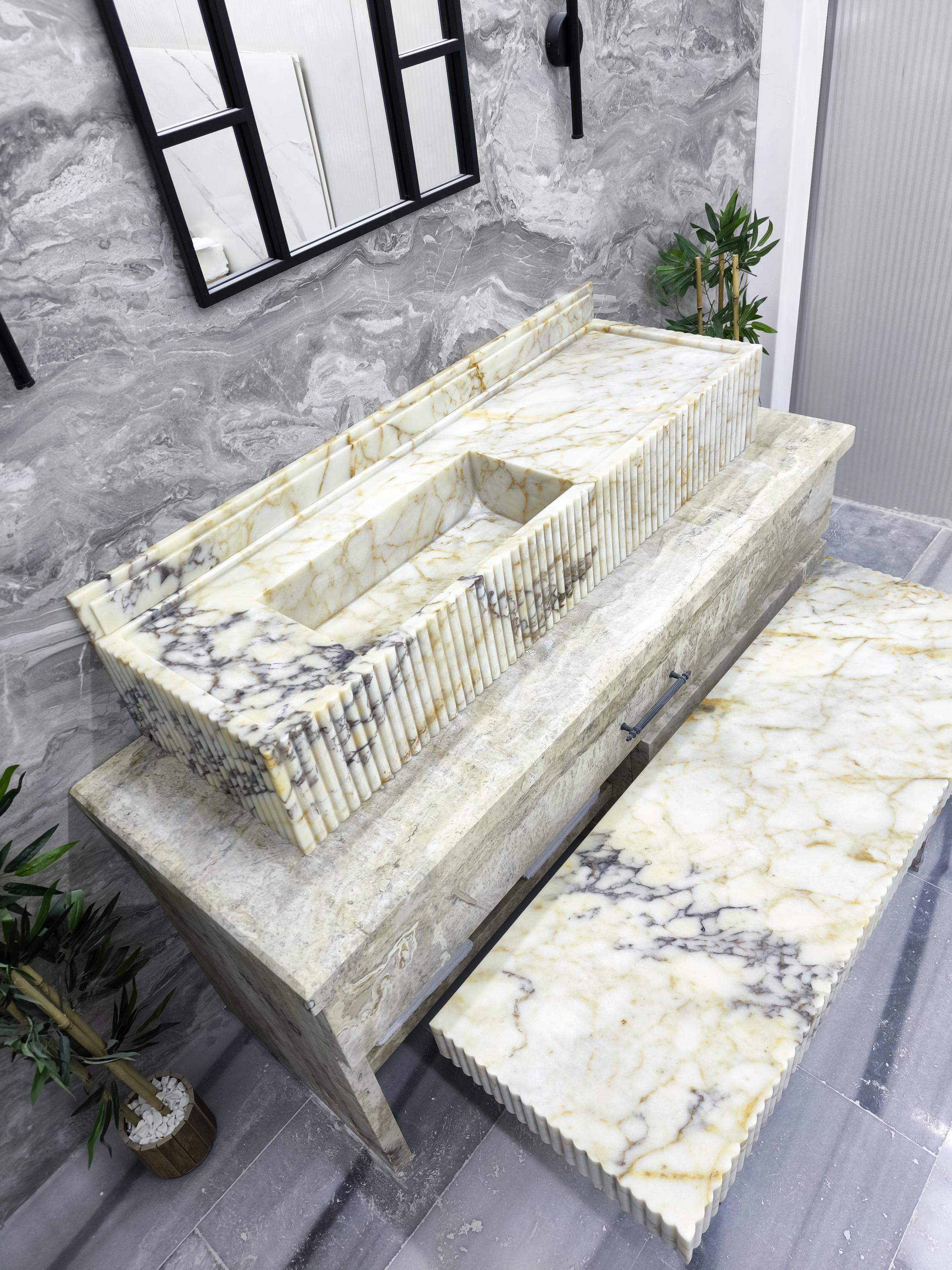 Calacatta Gold Viola Marble Sink and Shelf – Fluted Vanity Set for Bold ...