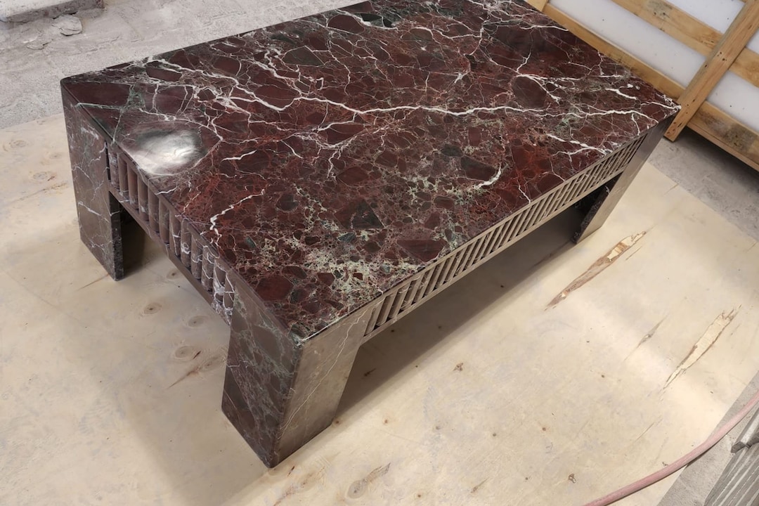 Rossa Levanto Marble Coffee Table: Handmade Stone Center Table - Etsy