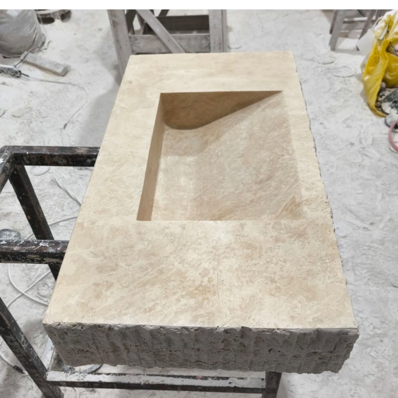 Rustic Travertine Split Face Marble Sink: Wall Mounted Vanity - Etsy