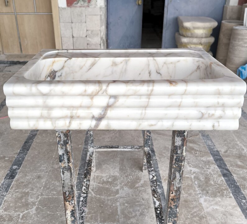 Calacatta Gold Marble Sink, Wall Mounted Sink, Marble Bathroom Sink ...