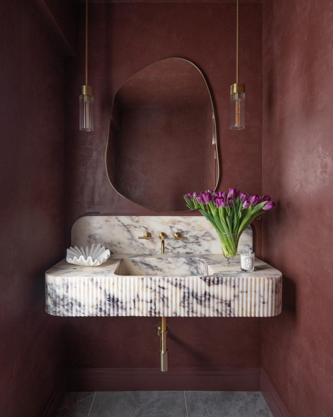 Calacatta Viola Marble Vanity Sink Fluted Integrated Basin With ...