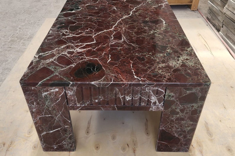 Rossa Levanto Marble Coffee Table: Handmade Stone Center Table - Etsy