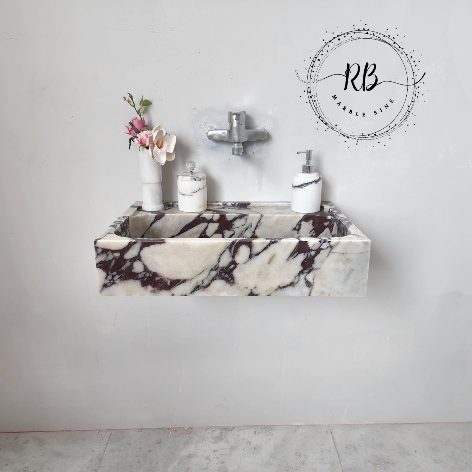 Calacatta Red Violet Marble Sink, Stone Sink for Bathroom, Custom Order ...