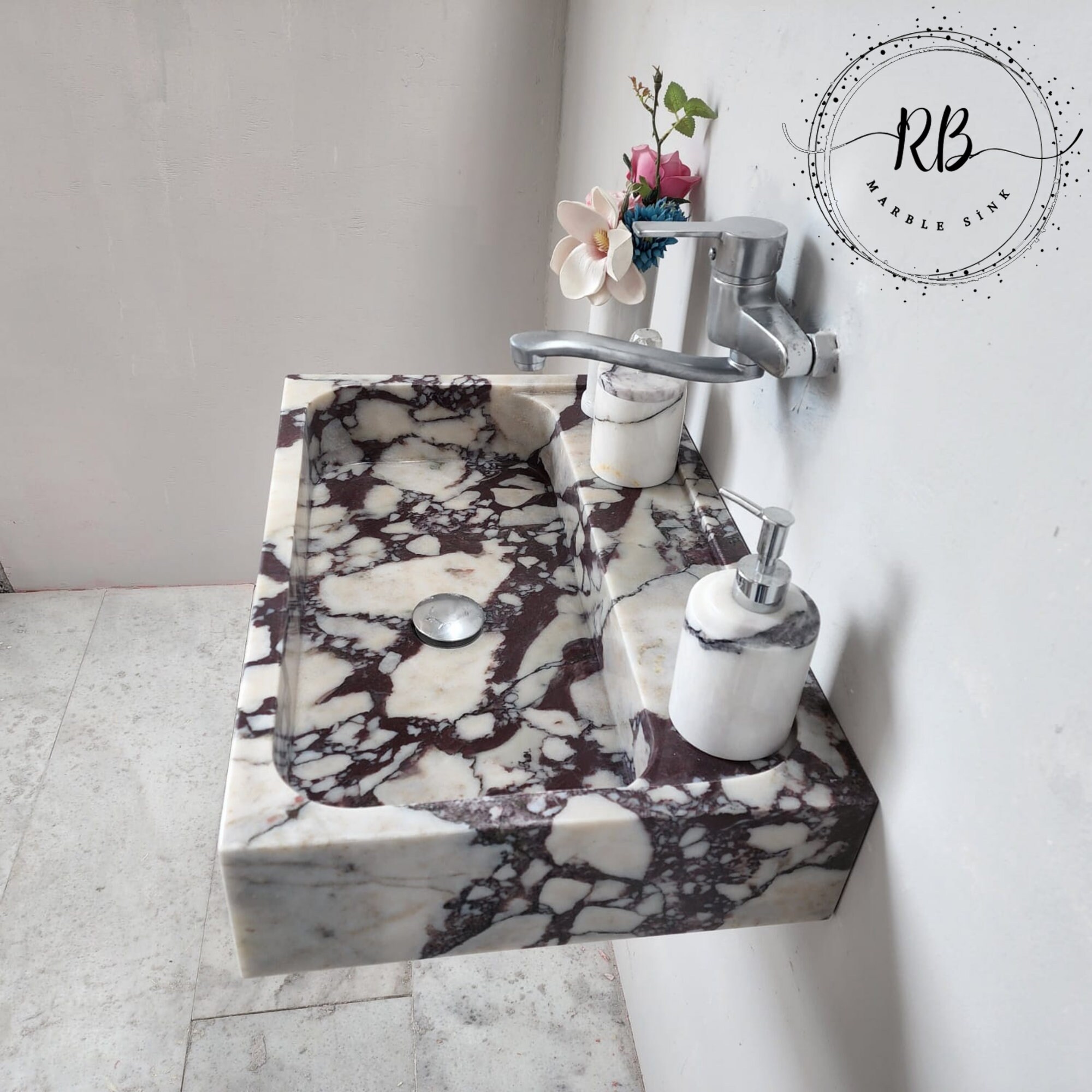 Calacatta Red Violet Marble Sink, Stone Sink for Bathroom, Custom Order ...