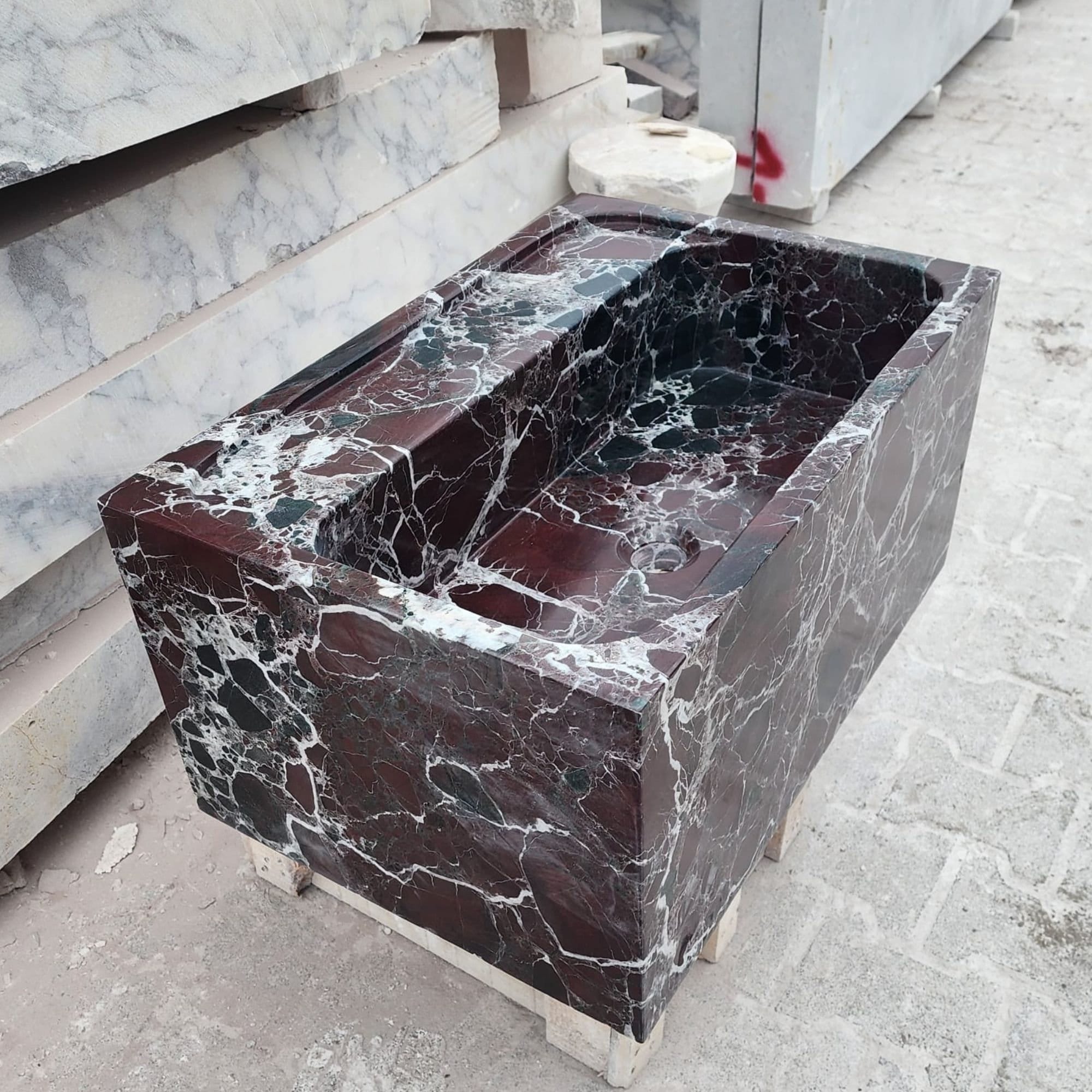 Rosso Levanto Marble Sink, Hand Carved Marble Sink, Wall Mounted Sink ...