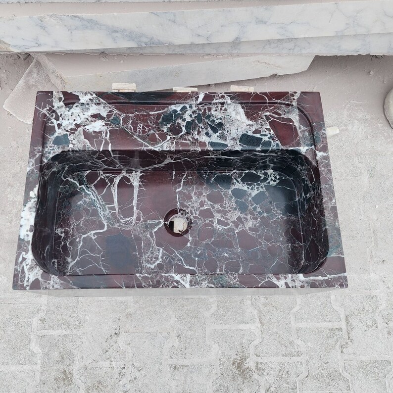 Rosso Levanto Marble Sink, Hand Carved Marble Sink, Wall Mounted Sink ...