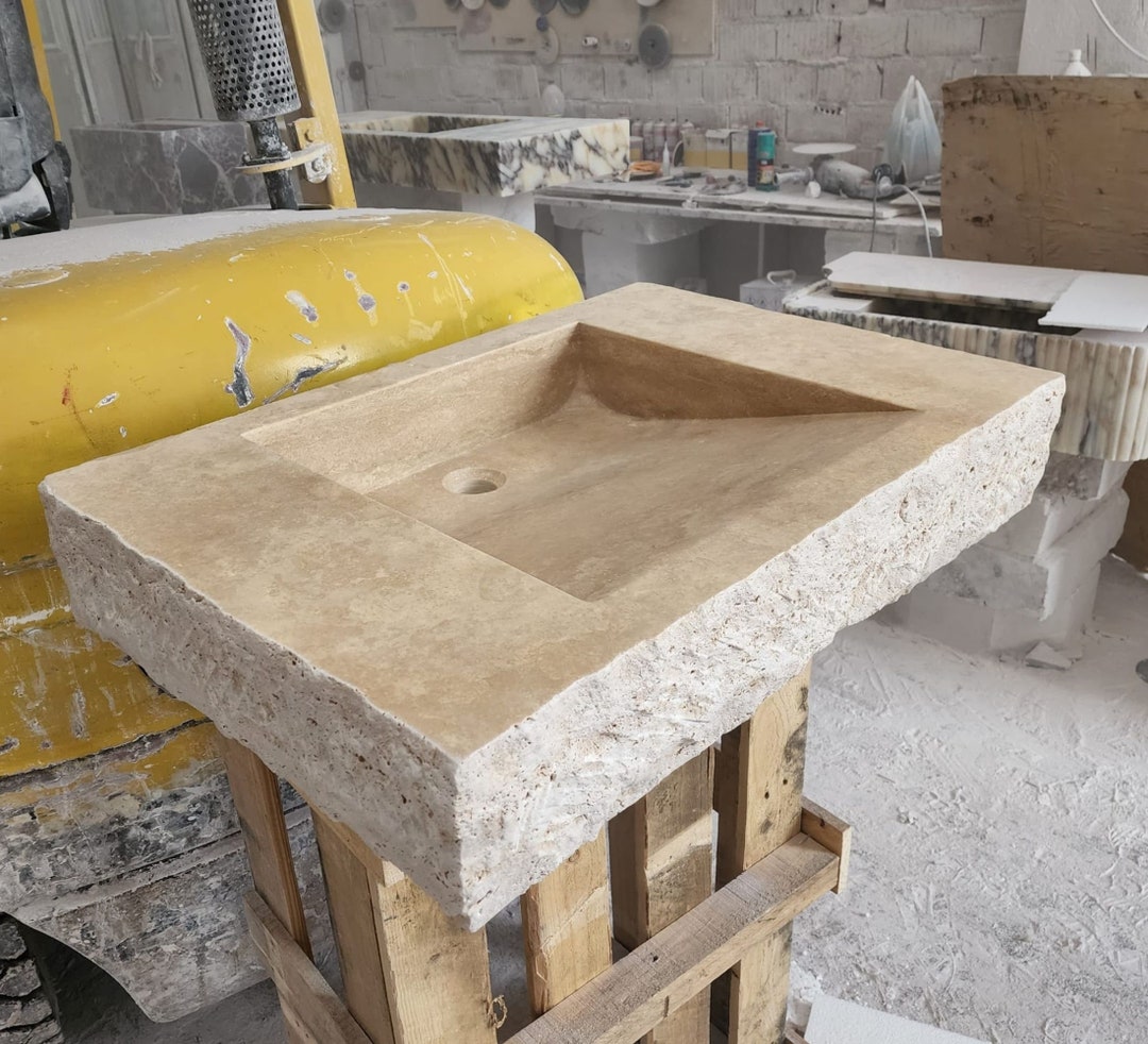Handmade Rustic Travertine Sink: Natural Stone Vanity, Textured Edge - Etsy