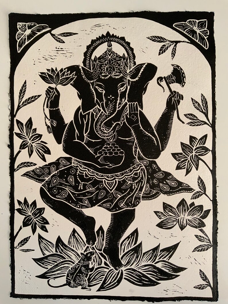 Ganesha Linocut Print Graphic - Etsy