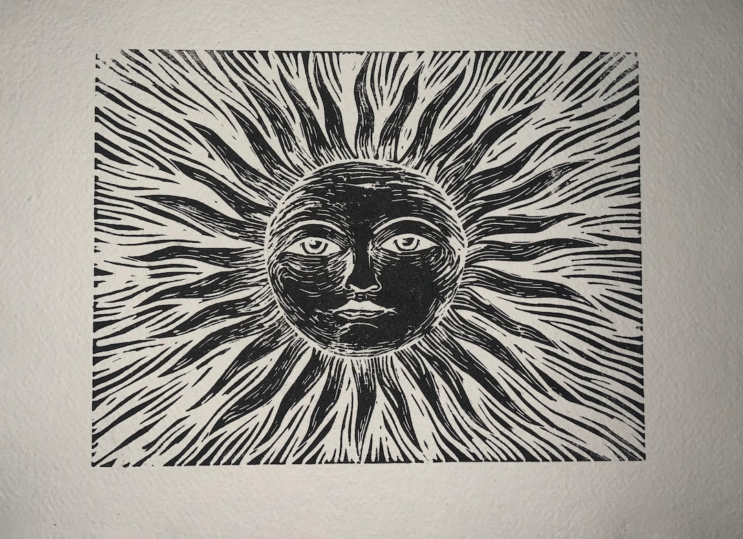 Linoprint, Linocut, Sun Linoprint, Black Print, Sun, Astrology - Etsy