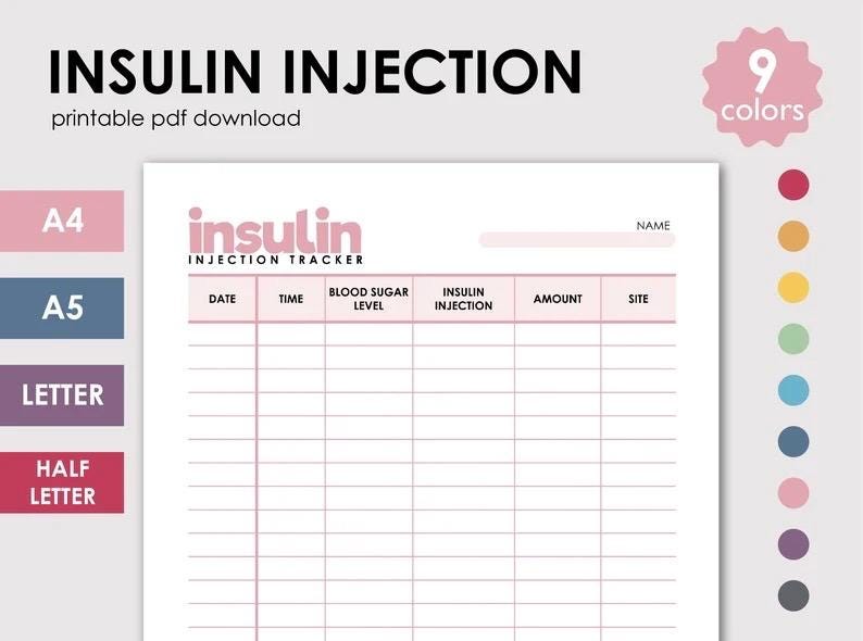 Insuline Dosage, Insulin Log, Insulin Tracker, Diabetes Log, Diabetes ...