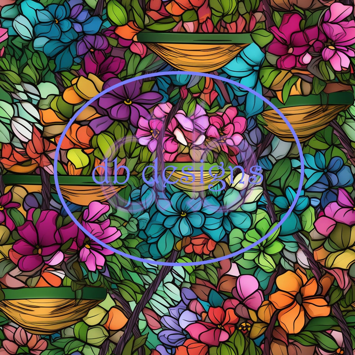 Stained Glass Flowers Digital Paper Seamless Pattern, Digital Paper ...